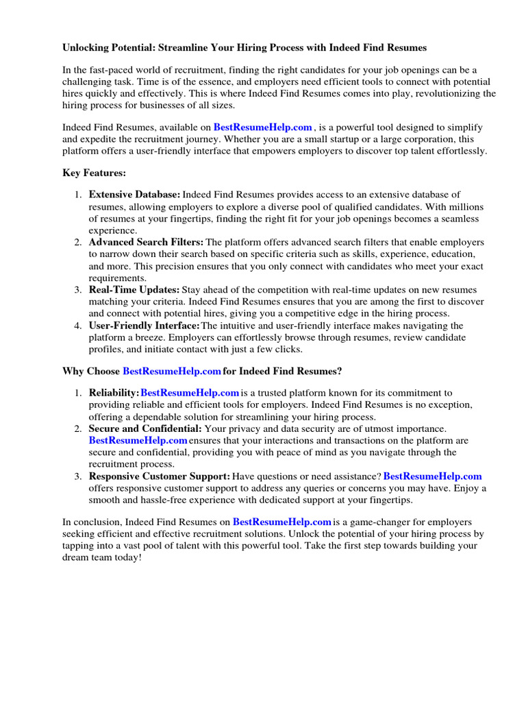 Indeed Find Resumes | Download Free PDF | Résumé | Recruitment