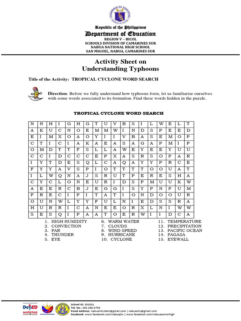 Typhoon Understanding Activity Sheet | PDF | Tropical Cyclones | Typhoon