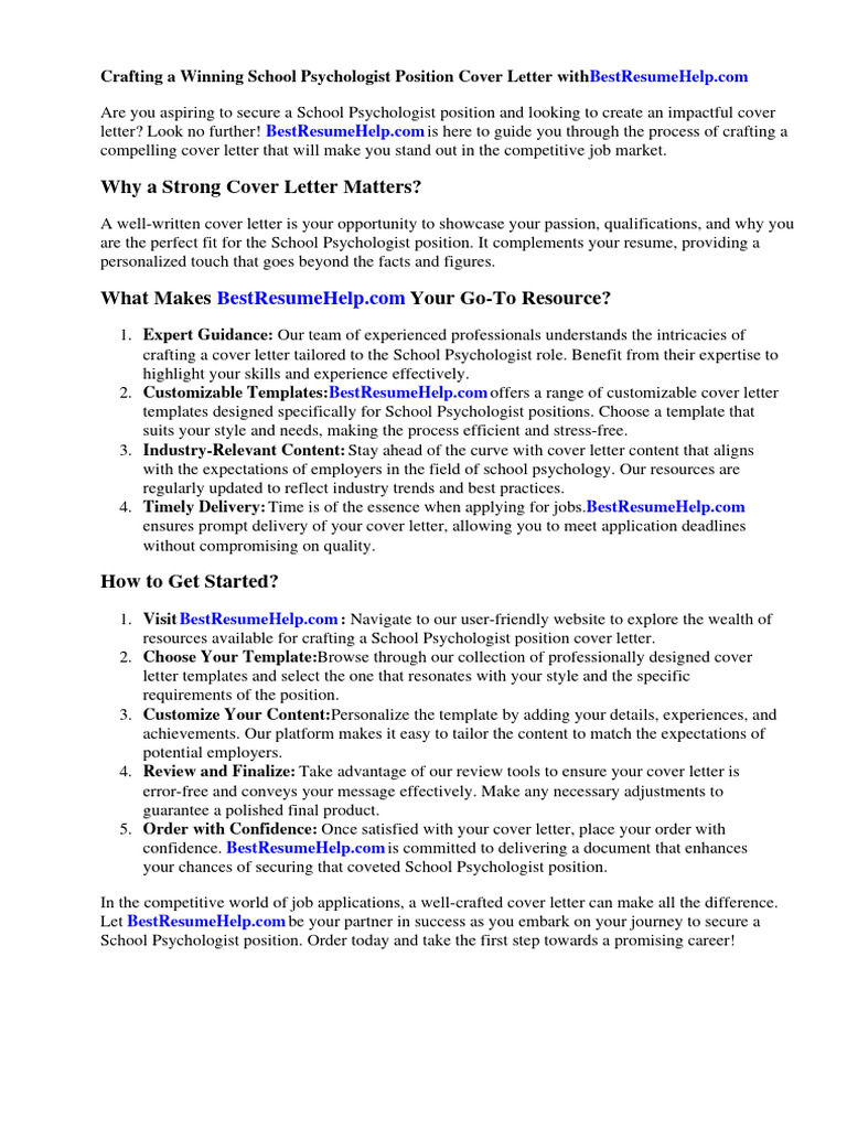 School Psychologist Position Cover Letter | PDF | Psychotherapy ...