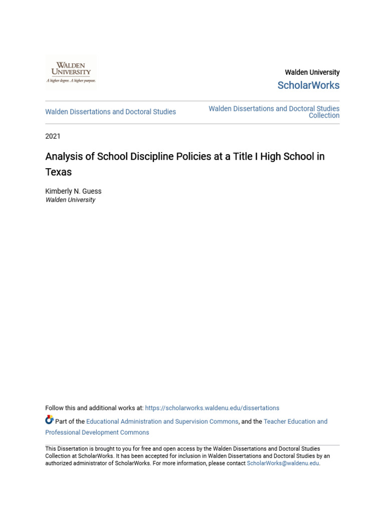 Analysis of School Discipline Policies at A Title I High School I | PDF ...