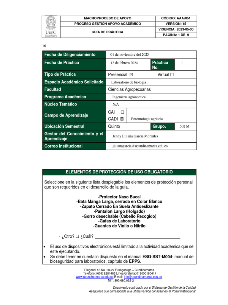 AAAr051 - V15 LAB 1. ENTO AGRÍCOLA 502 | PDF