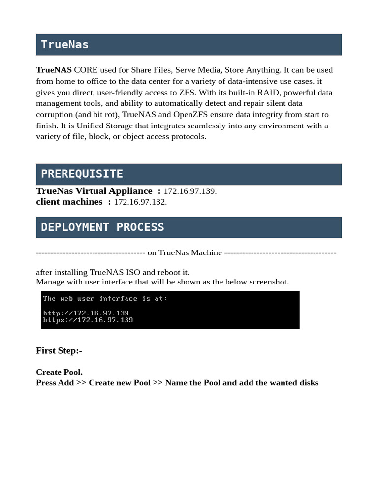 Creating Target Using trueNAS Storage | PDF