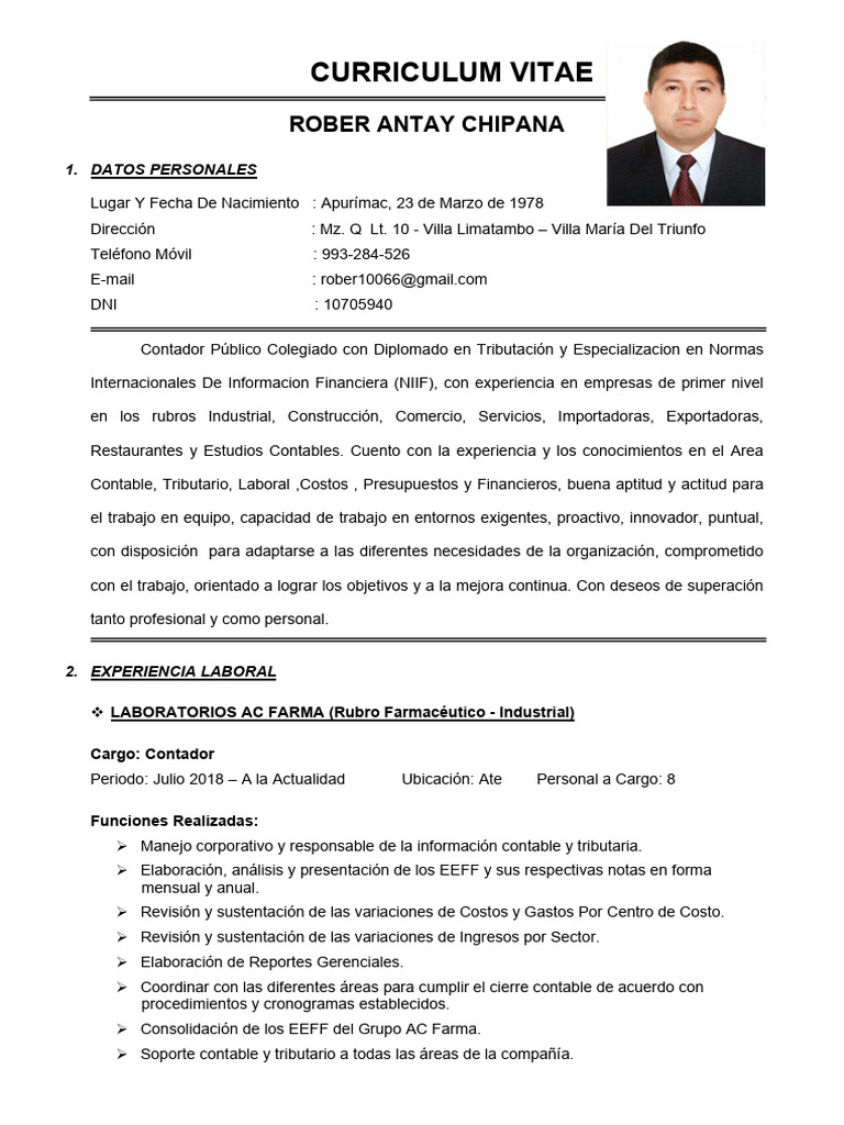 Contador Público con Amplia Experiencia | PDF | Contabilidad | Presupuesto