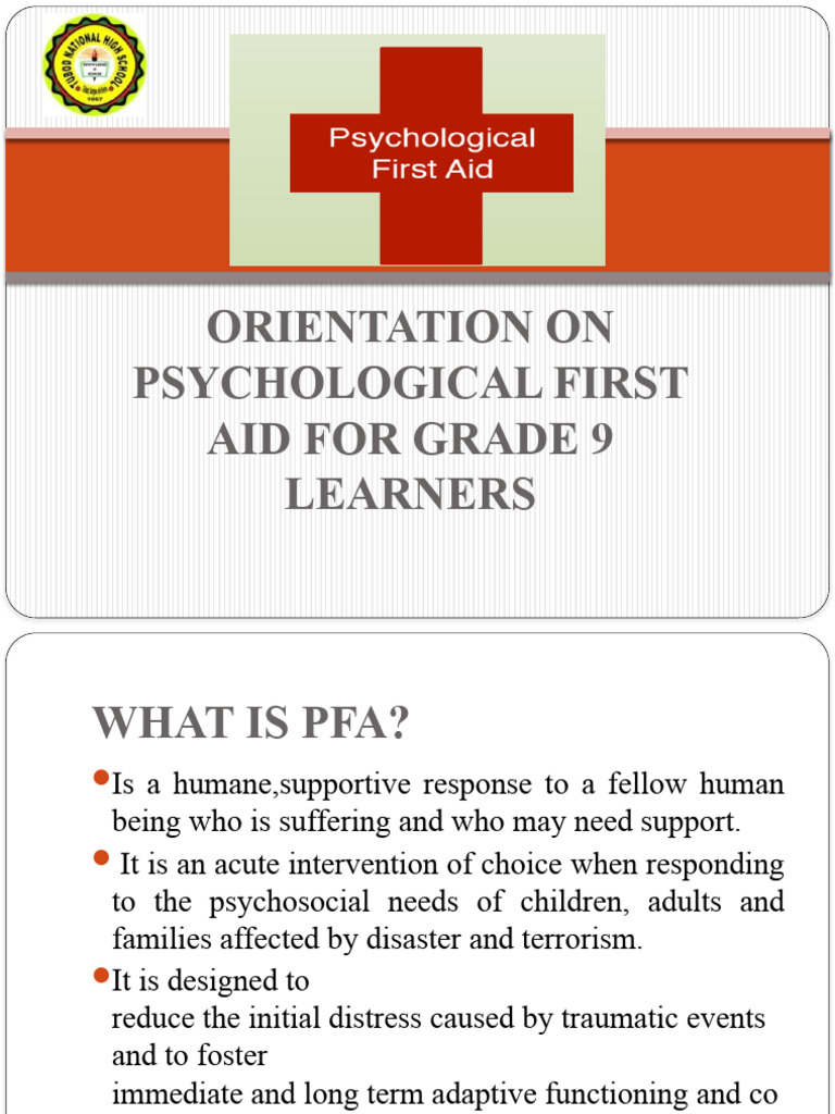 Orientation On Psychological First Aid For Grade 9 Learners | PDF