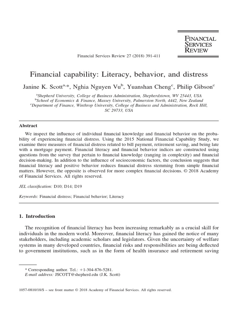 Financial Capability Literacy Behavior and Distres | PDF | Financial Literacy | Interest