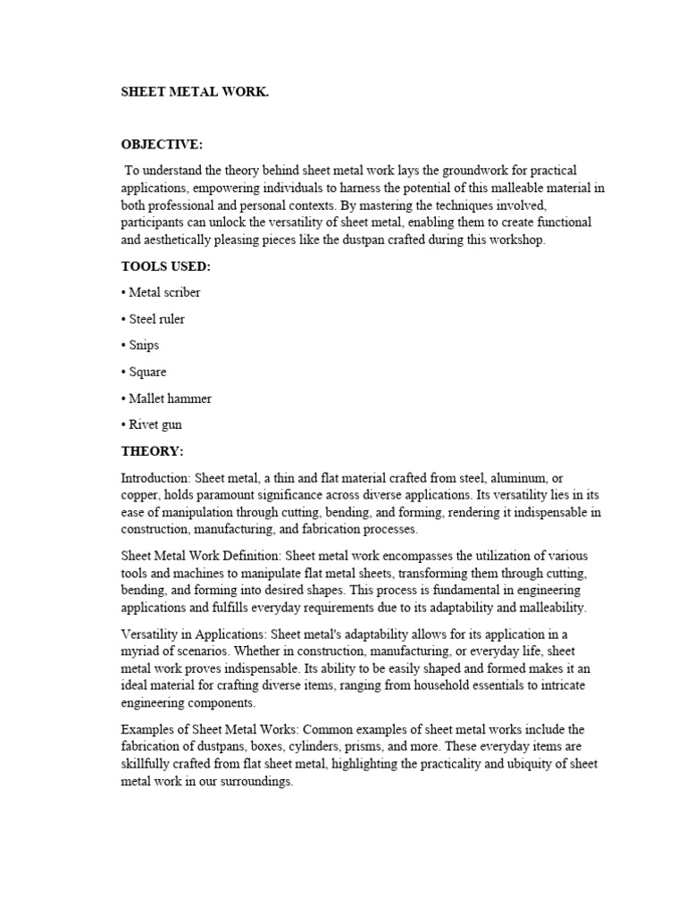 Sheet Metal Work | PDF | Sheet Metal | Metalworking