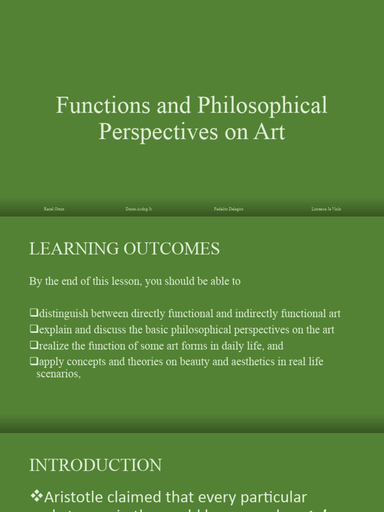 Functions and Philosophical Perspectives On Art 062806 | PDF | Reality ...