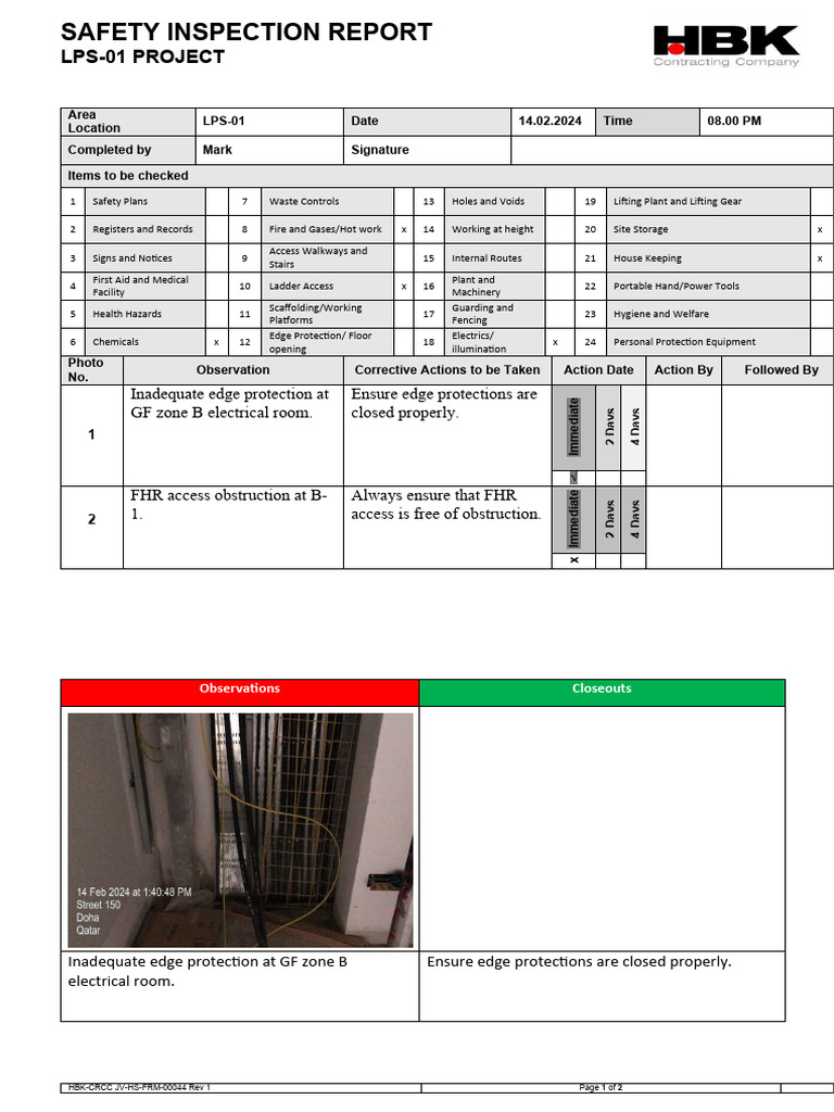 Safety Inspection Report 14.02.2024 Hexatech | PDF | Occupational ...