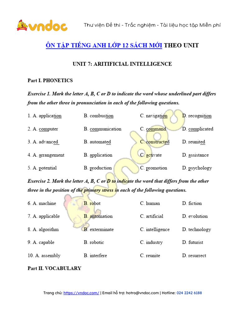 Bai Tap Tu Vung Tieng Anh Lop 12 Unit 7 Artificial Intelligence | PDF | Artificial Intelligence ...