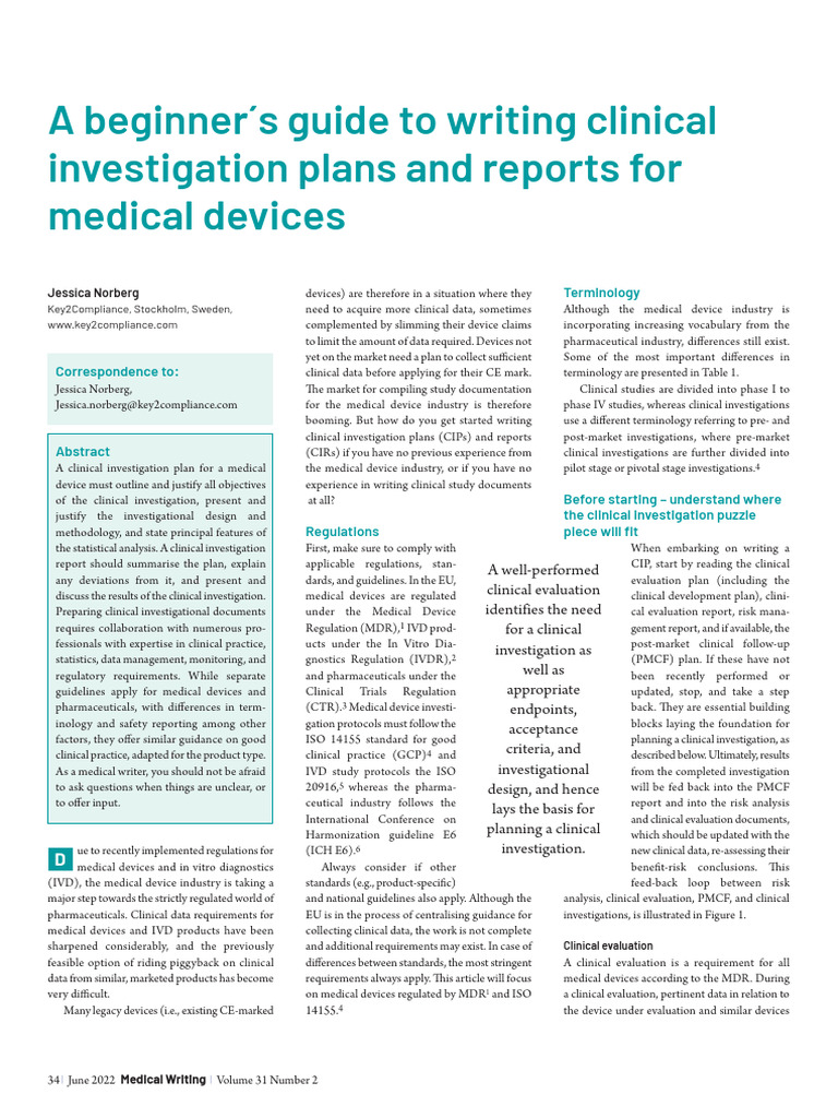 Writing Clinical Investigation Plans for Devices | PDF | Clinical Trial ...