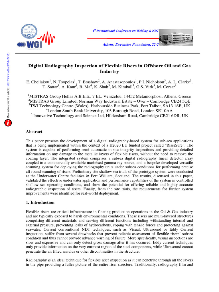 Digital Radiography Inspection of Flexible Risers in Offshore Oil and ...