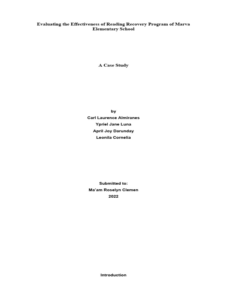 Case Study (Final) | PDF | Teachers | Literacy