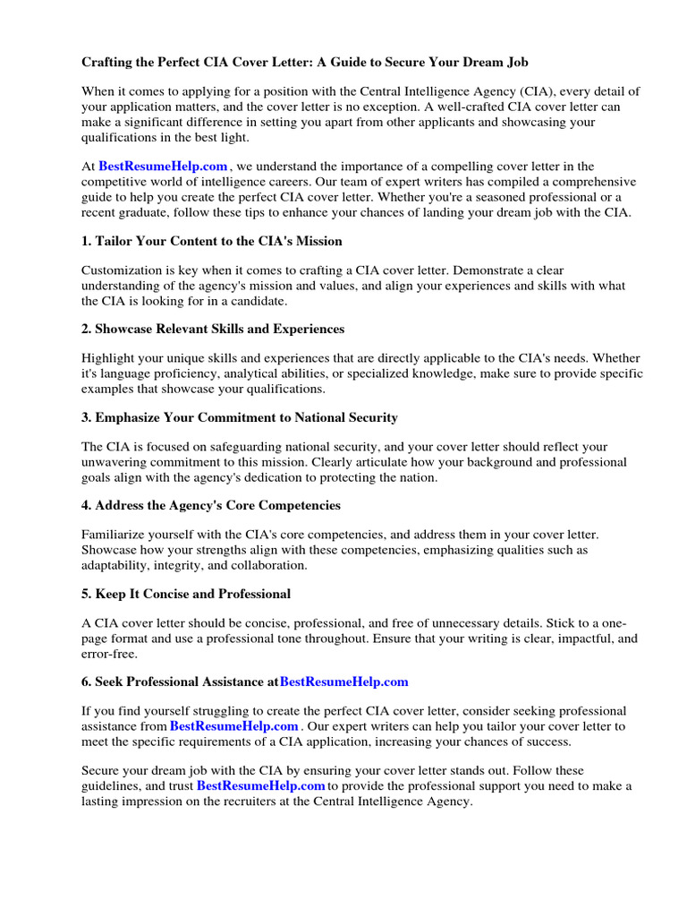 CIA Cover Letter Sample | PDF | Intelligence Analysis | Résumé