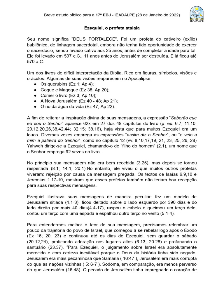Ezequiel, o Profeta Atalaia | PDF | Profeta | Pecado