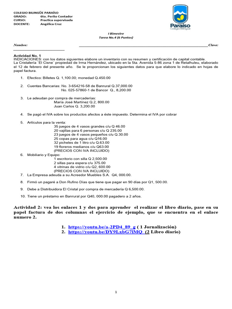 Practica Supervisada 6to. PC Tarea 4-Inventario El Cisne | PDF | Economias