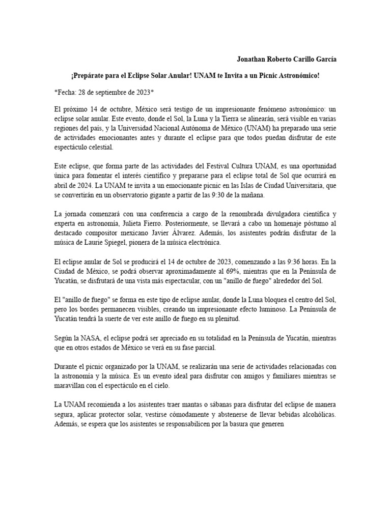 Nota Periodística Eclipse | PDF | Eclipse solar | Dom