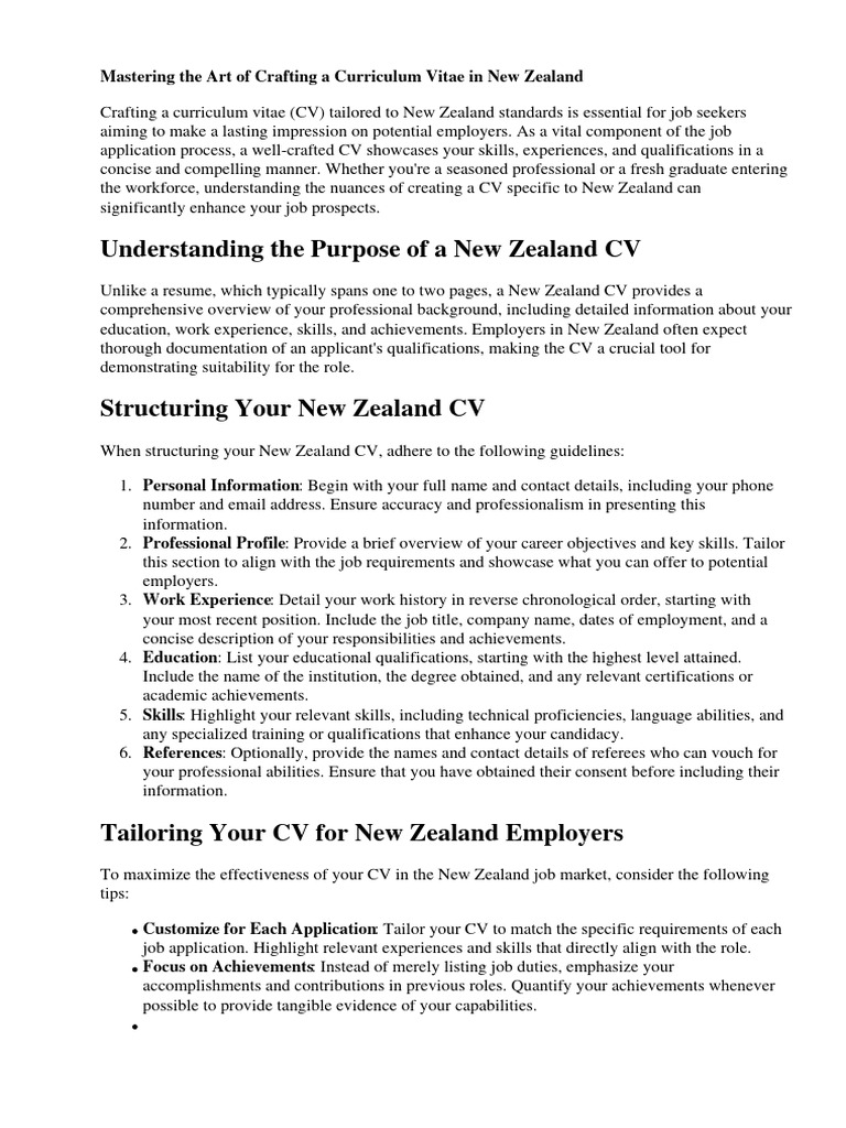 How To Write A Curriculum Vitae New Zealand | PDF | Résumé