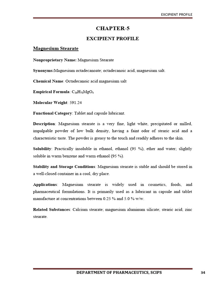 Chapter 5 Excipient Profile | PDF | Tablet (Pharmacy) | Pharmaceutical ...