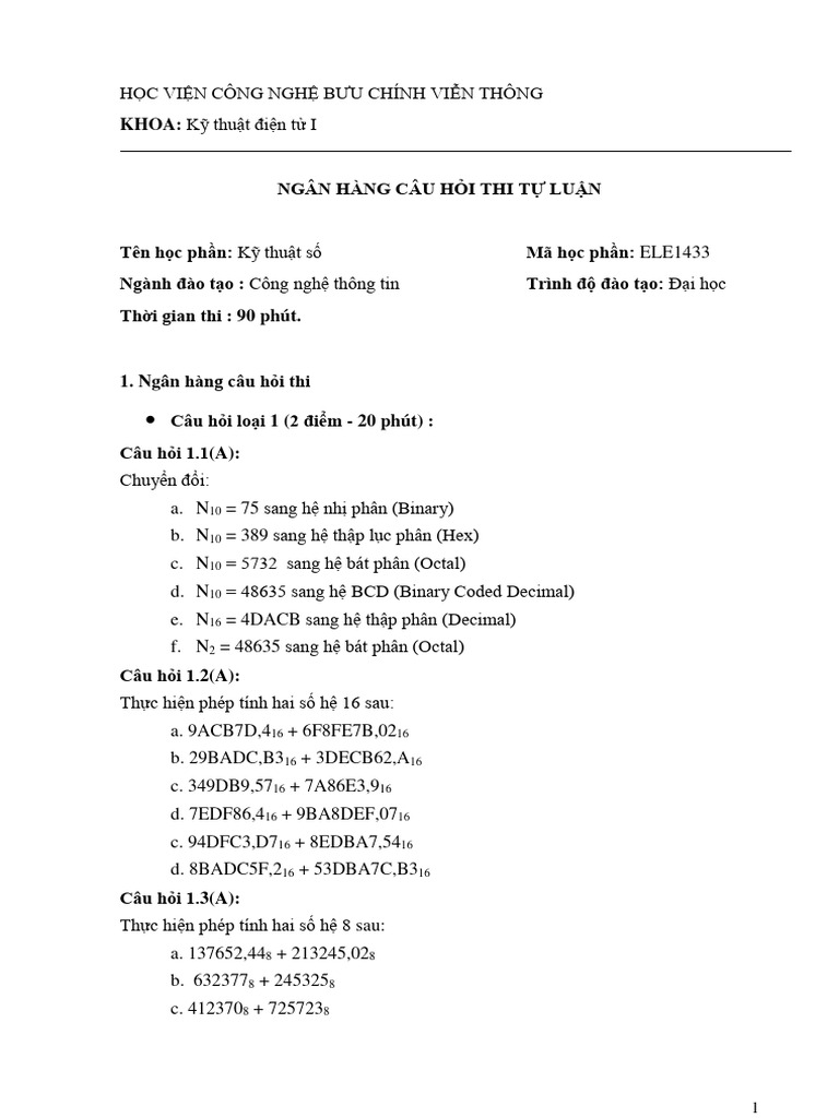 Ngan Hang Cau Hoi KTS - CNTT - 2016 | PDF