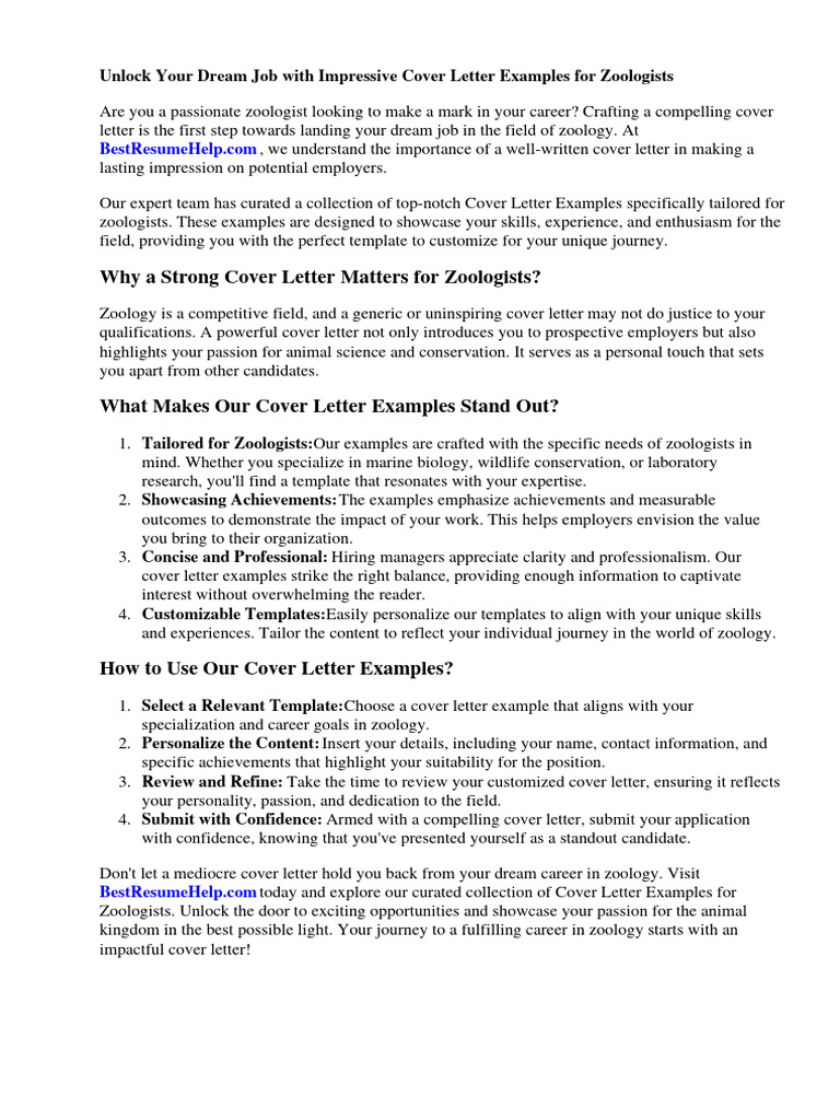 Zoologist Cover Letter Examples | PDF | Résumé | Zoology