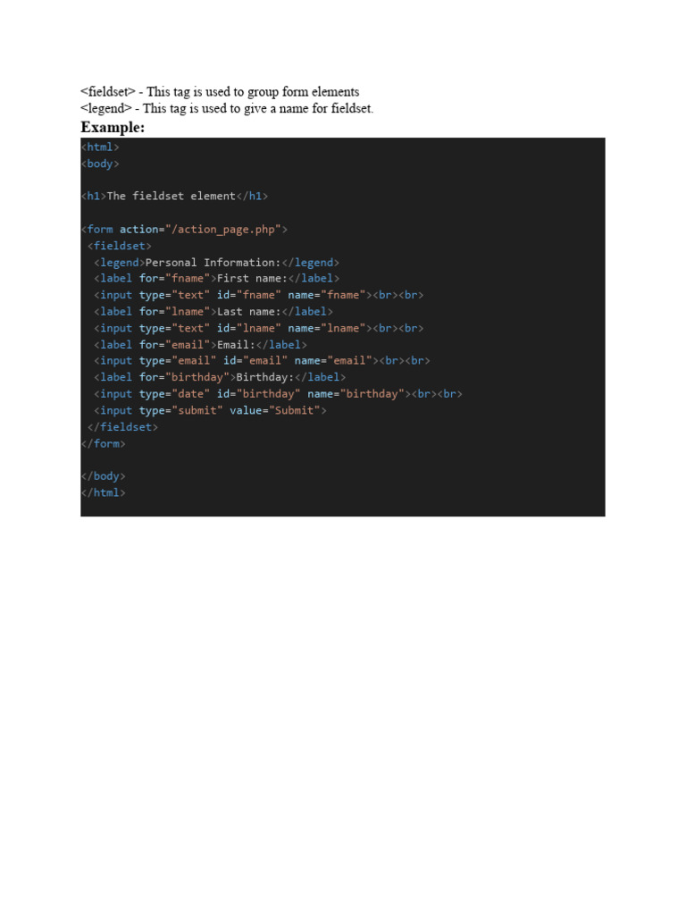 HTML Form Fieldset Guide | PDF