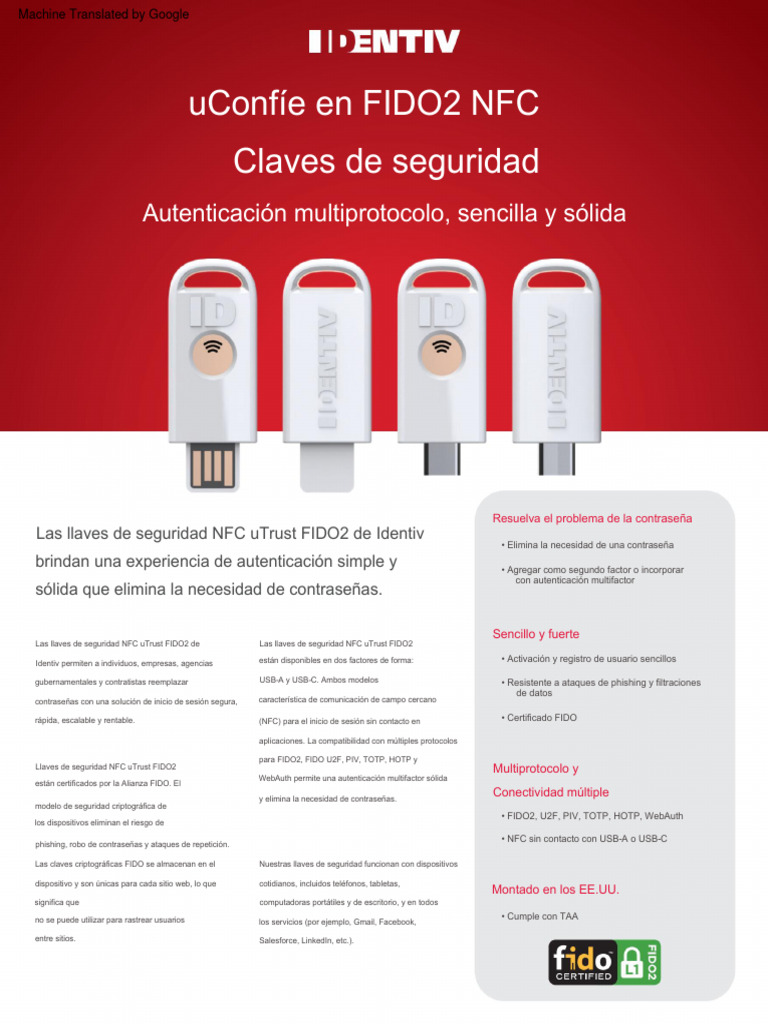 Utrust FIDO2 NFC Security Keys DS | PDF | Contraseña | Autenticación