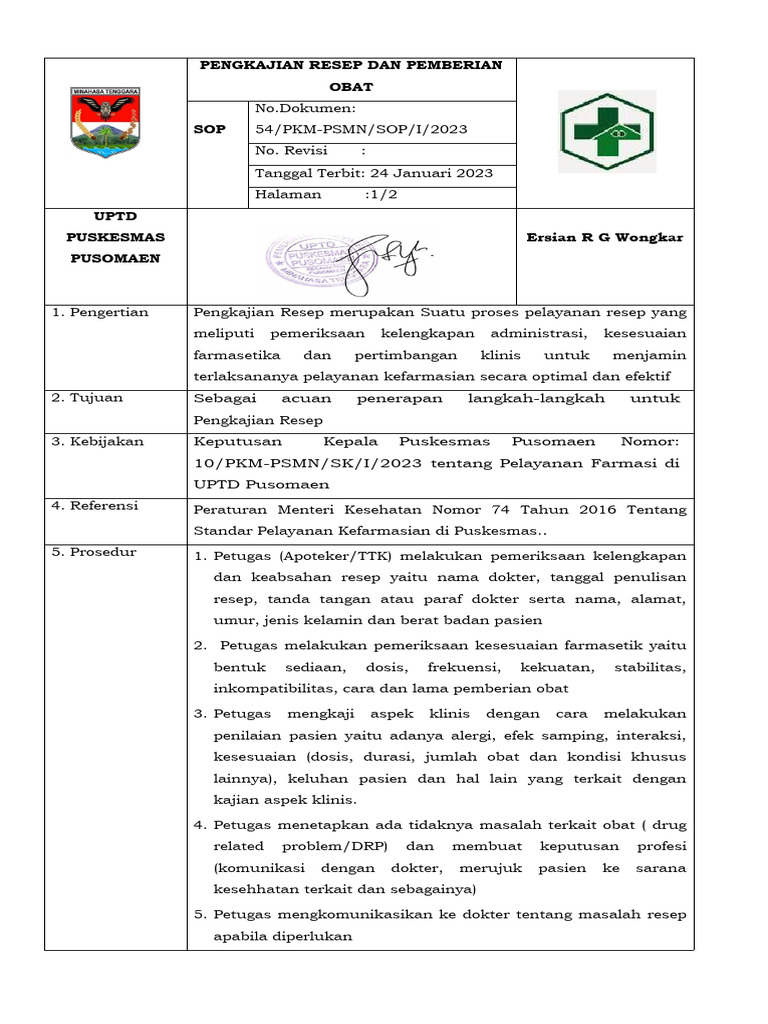 Prosedur Pengkajian Resep Obat Puskesmas | PDF | Pengembangan Diri | Kesehatan Holistik