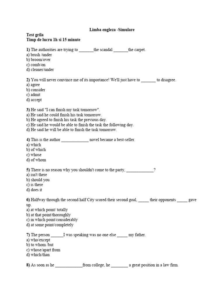 Simulare Engleza 2021 | PDF