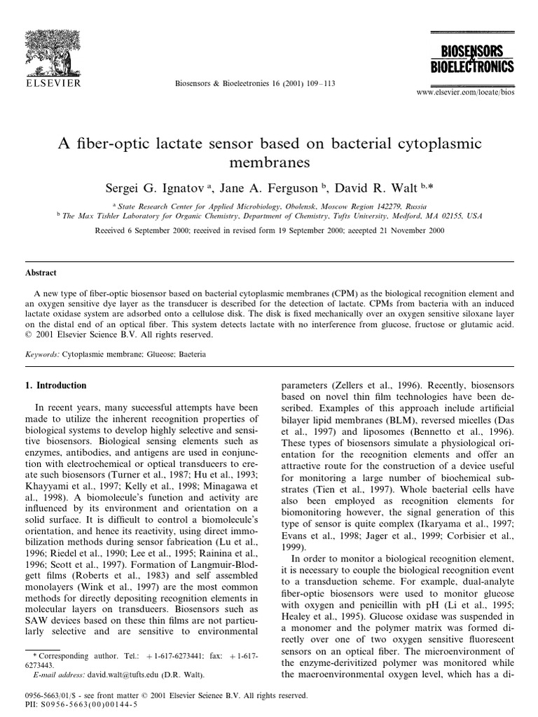 A Fiber-Optic Lactate Sensor Based On Bacterial Cytoplasmic | PDF ...