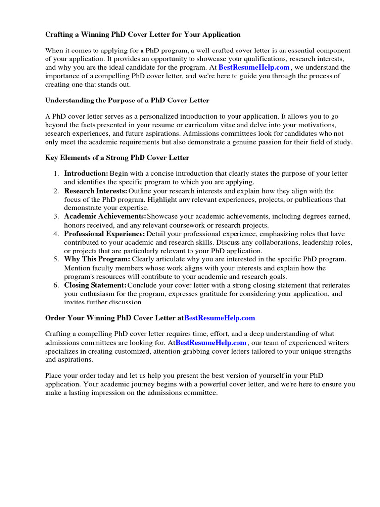 PHD Cover Letter Application | PDF | Doctor Of Philosophy | Résumé