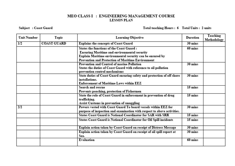 Lesson Plan Coast Guard | PDF | Coast Guard | Search And Rescue