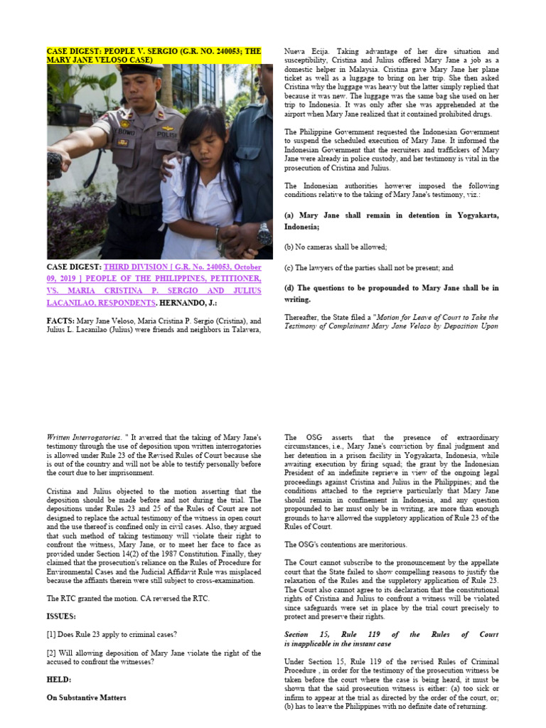 People v. Sergio: Mary Jane Veloso Case | PDF | Deposition (Law) | Witness