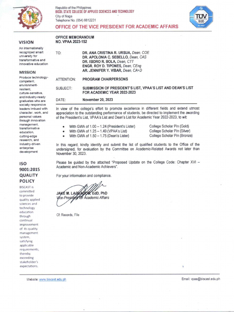 Vpaa Memo 2023 152 | PDF