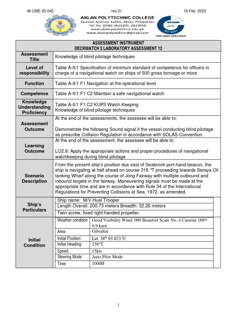 Blind Pilotage Techniques Assessment | PDF | Ships | Port And Starboard