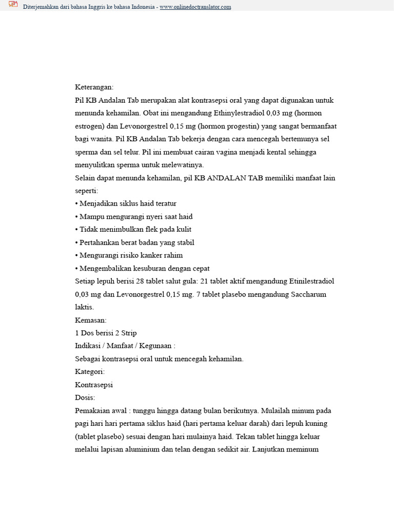 Pil KB Andalan (2) .En - Id | PDF | Kesehatan Holistik