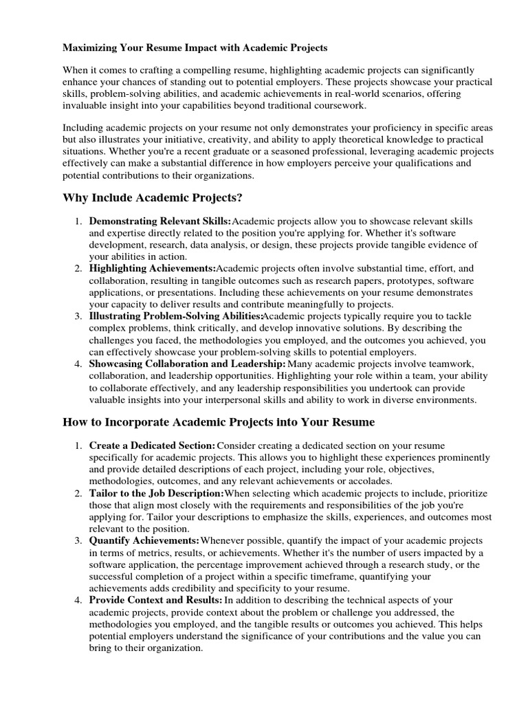 Academic Projects in Resume | PDF | Résumé | Leadership