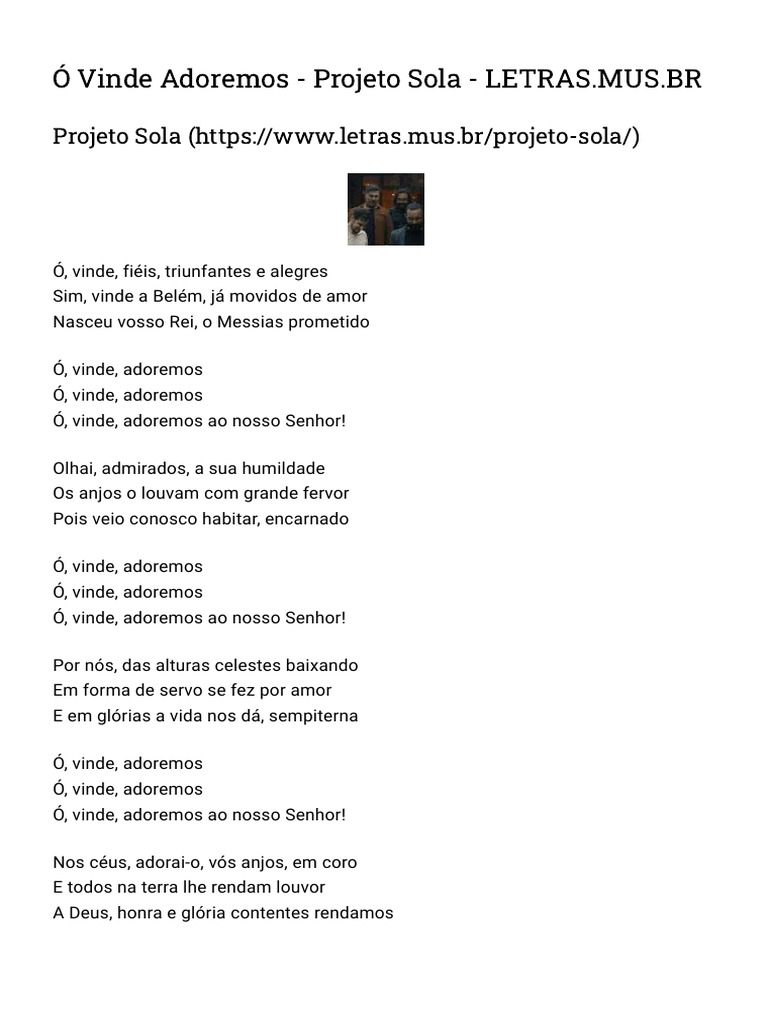 Ó Vinde Adoremos - Projeto Sola | PDF