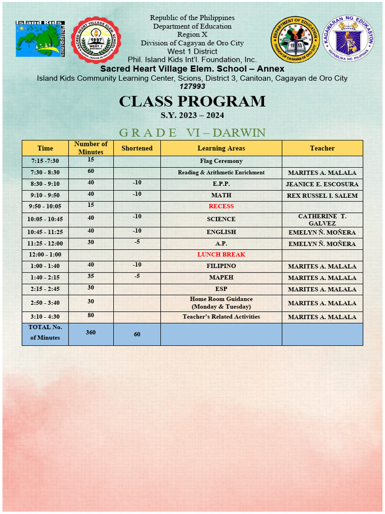 Class Program Grade 6 Proposal | PDF