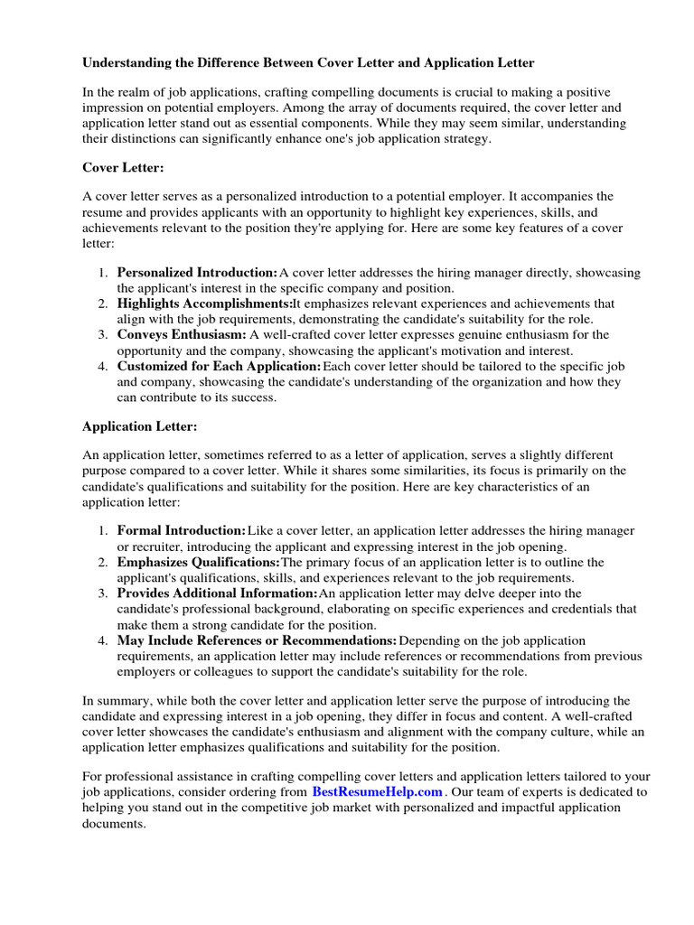 Difference Between Cover Letter and Application Letter | PDF | Résumé ...