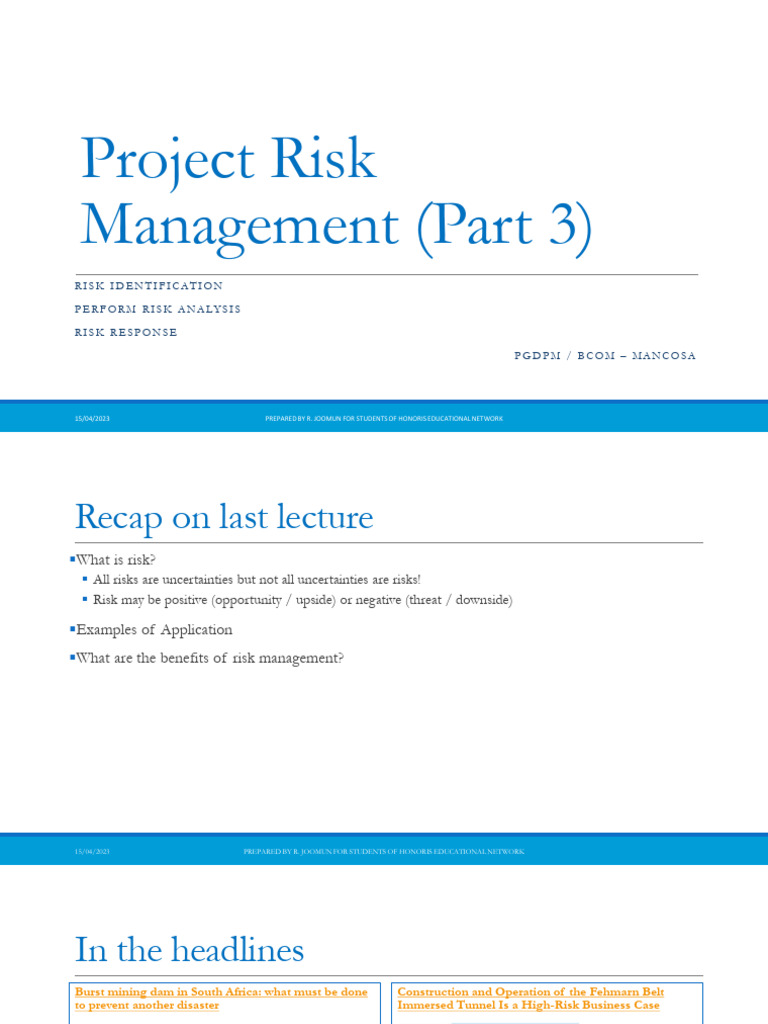 Project Risk Management Overview | PDF | Risk | Risk Management