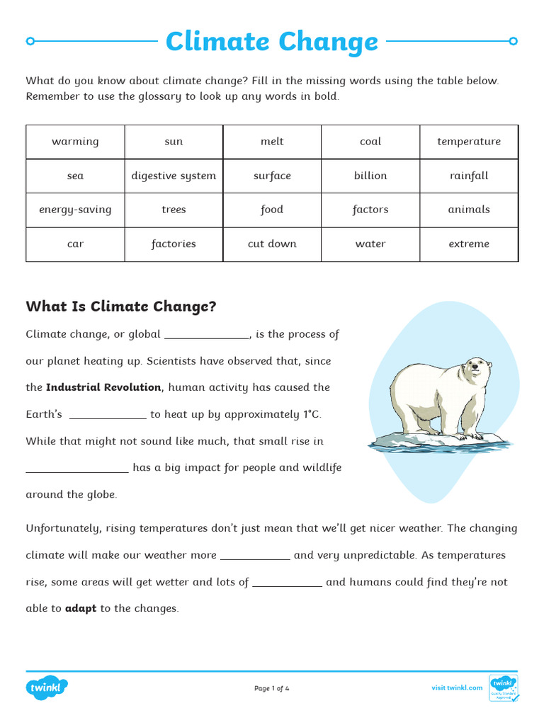 Climate Change Worksheet by Twinkl | PDF | Climate Change | Greenhouse ...