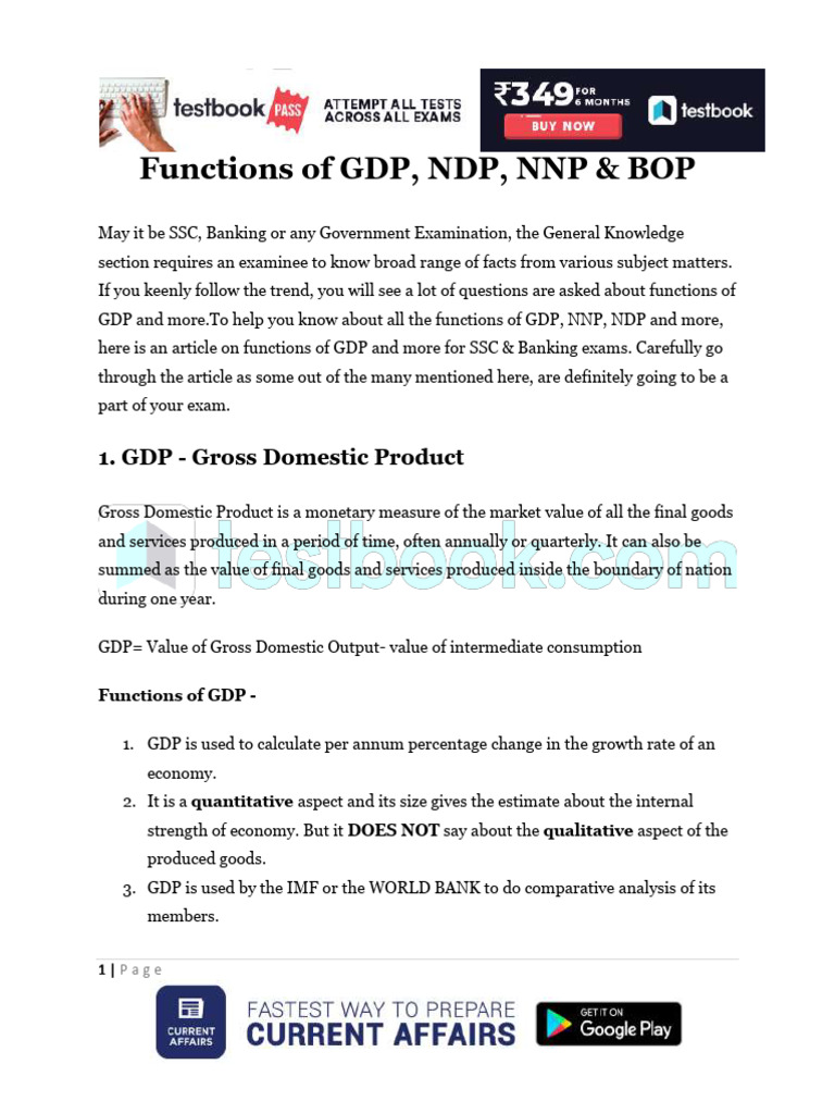 Functions-Of-Gdp-Ndp-Nnp-Bop Notes | PDF | Gross Domestic Product ...