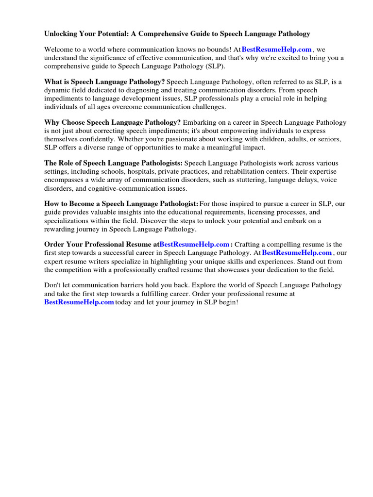 Speech Language Pathologist Cover Letter | PDF | Speech | Cognition