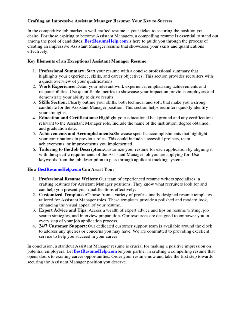 Assistant Manager Resume Examples | PDF | Résumé | Sales