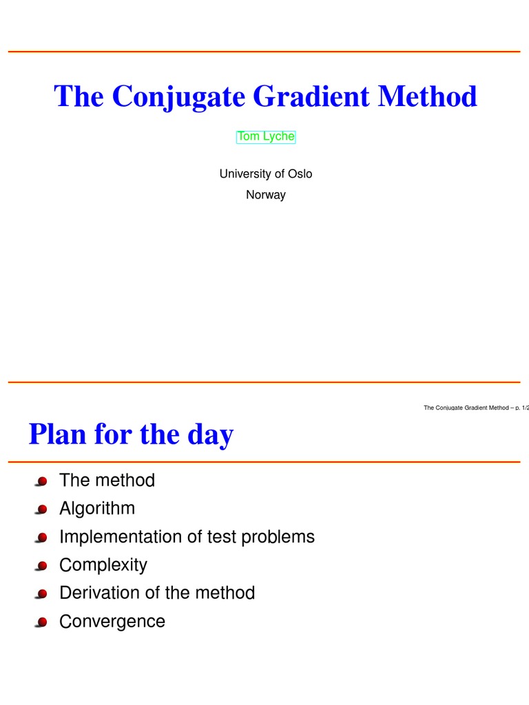 The Conjugate Gradient Method: Tom Lyche | PDF | Functions And Mappings ...