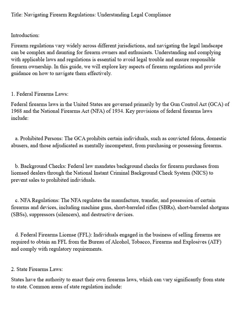 Navigating Firearm Regulations Understanding Legal Compliance | PDF ...