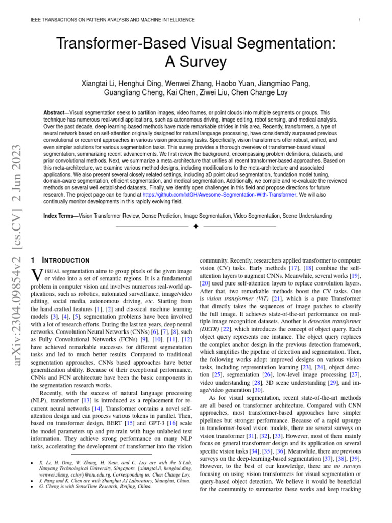 Transformer-Based Visual Segmentation - A Survey | PDF | Image Segmentation | Computer Vision