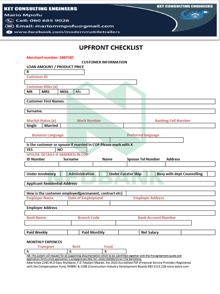 Upfront Checklist New - and Final Document | PDF