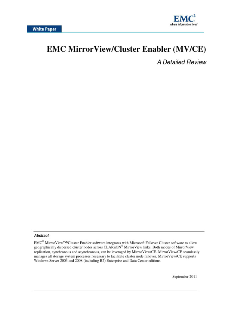 h5588 Emc Mirrorview Cluster Enabler WP | PDF | Computer Cluster | Replication (Computing)