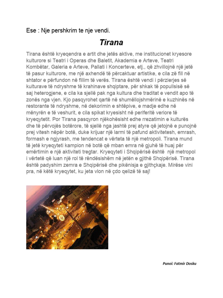 Tirana: Ese: Nje Pershkrim Te Nje Vendi | PDF